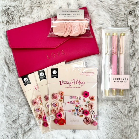 Office | Vintage Postage Love Hot Pink Pouch | Poshmark